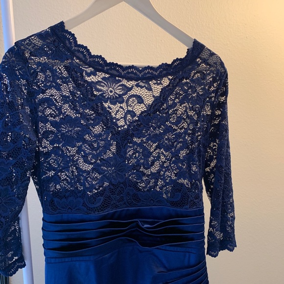 Dresses | Deep Blue Lace Satin Dress | Poshmark